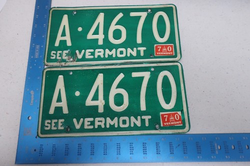 Vermont VT License Plate Tag 1970 70 Pair Set Natural Sticker A-4670 | eBay
