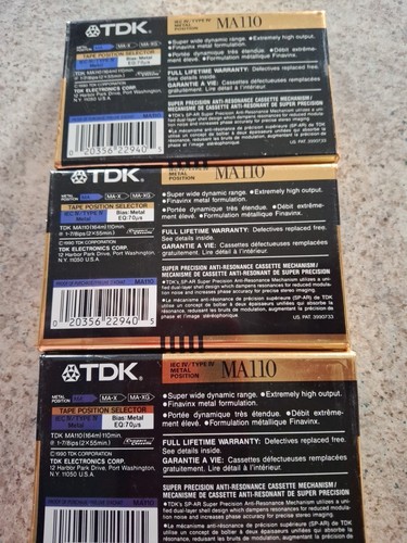 Lot 3 TDK MA-110 Metal Bias IEC IV / Type IV Blank Cassette Tape New ...