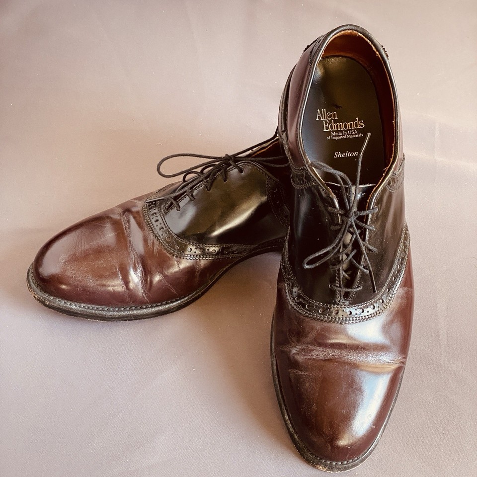 Allen Edmonds Shelton Burgundy&Black Leather Saddle Oxfords Dress Shoes ...