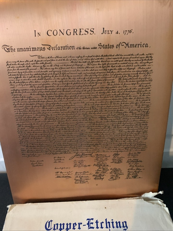 Rare Vintage Official Declaration of Independence Plaque Etched into ...