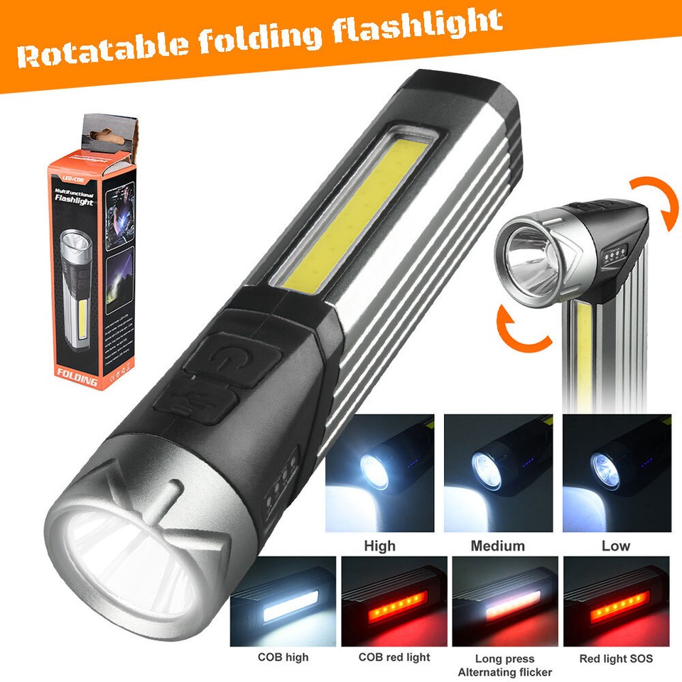 Bright Folding LED Magnetic Flashlight USB Rechargeable Work Light ...