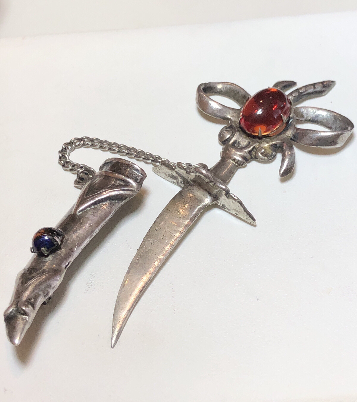 Vintage Sterling Silver Scimitar Sword & Sheath Jewel… - Gem