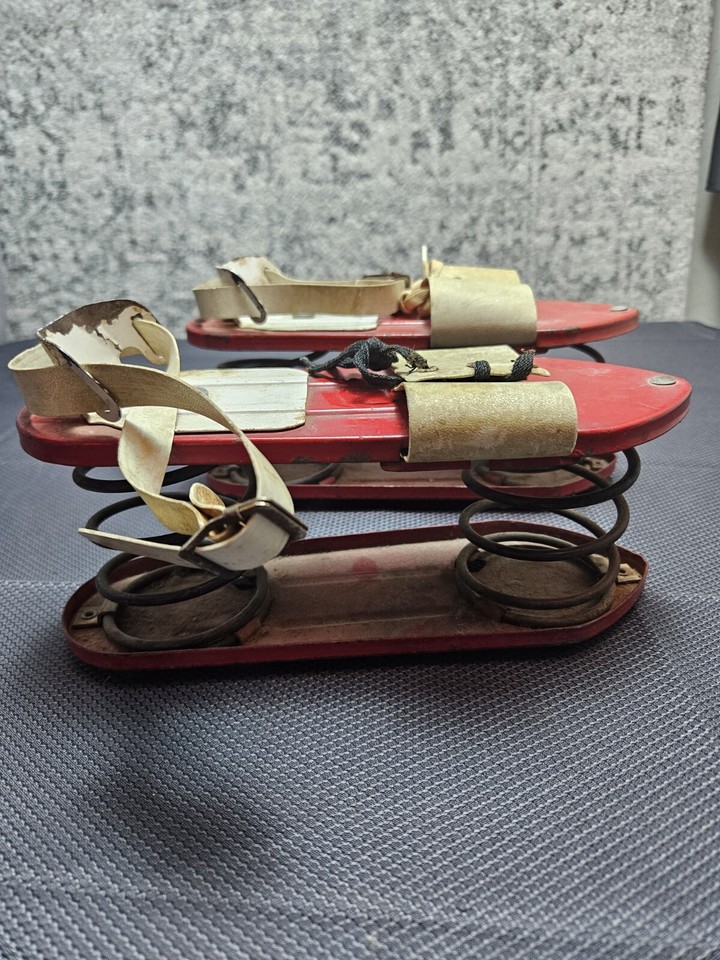Vintage Red and White Metal Bounce Spring Shoes Antique Toy | eBay