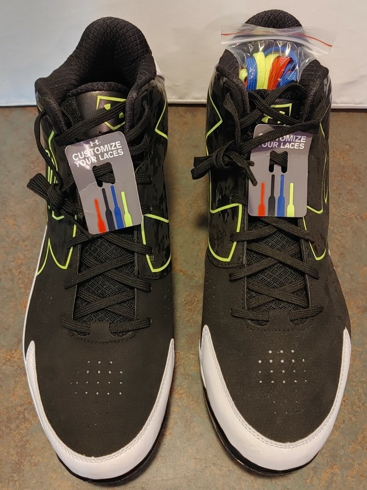NEW Under Armour Mid Top Custom Color Laces Metal Baseball Cleats Size ...