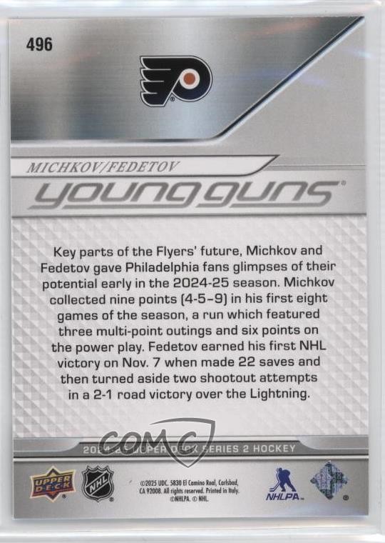 2024 Series 2 Young Guns Deluxe /250 Matvei Michkov Ivan Fedotov #496 ...