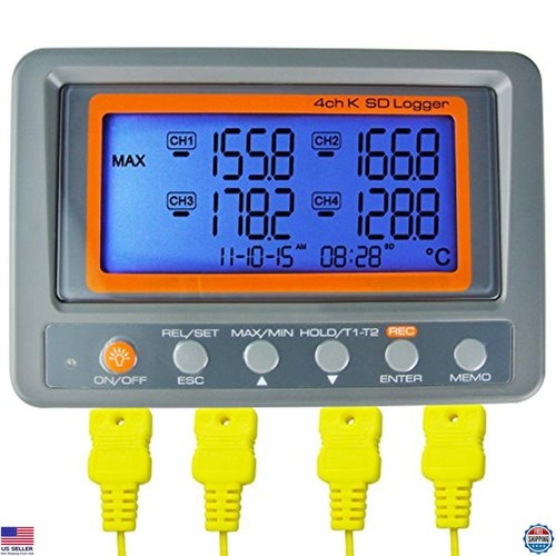 4-Channel Digital Thermocouple Thermometer Data Logger with 8G SD Card ...