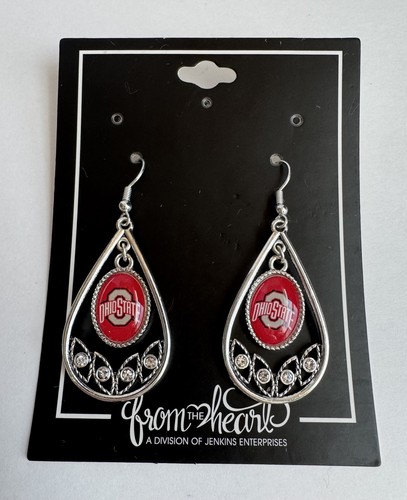 From The Heart The Ohio State OSU Silver Tone Dangle Sparkle Earrings ...
