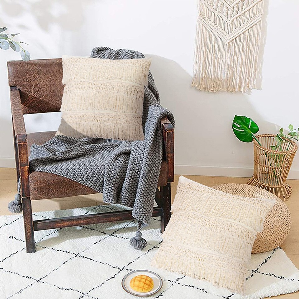 2 Pcs Pillow Covers Cushion Farmhouse Pillows with Tassels Throw | eBay ...