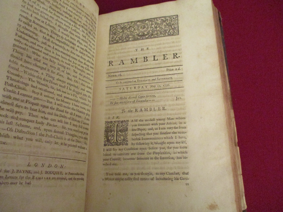 The Rambler (1751) Printed for J. Payne and J. Bouquet in Paternoster ...