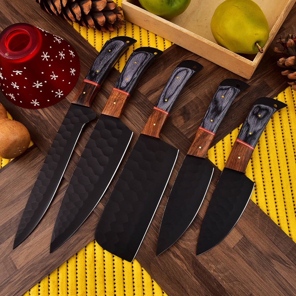 A+ Quality Handmade Chef Knife Set | 5-Piece Kitchen Knives & Leather ...