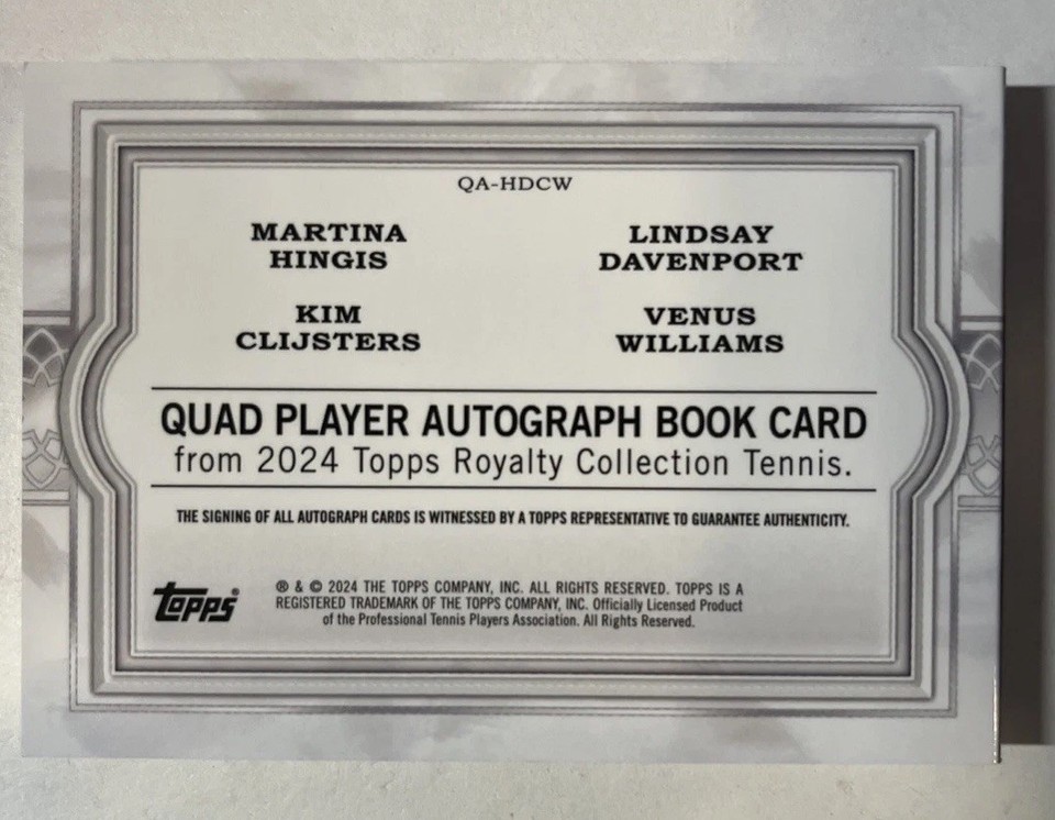 2024 Topps Royalty Tennis Quad Auto Booklet #04/25 Venus / Hingis ...