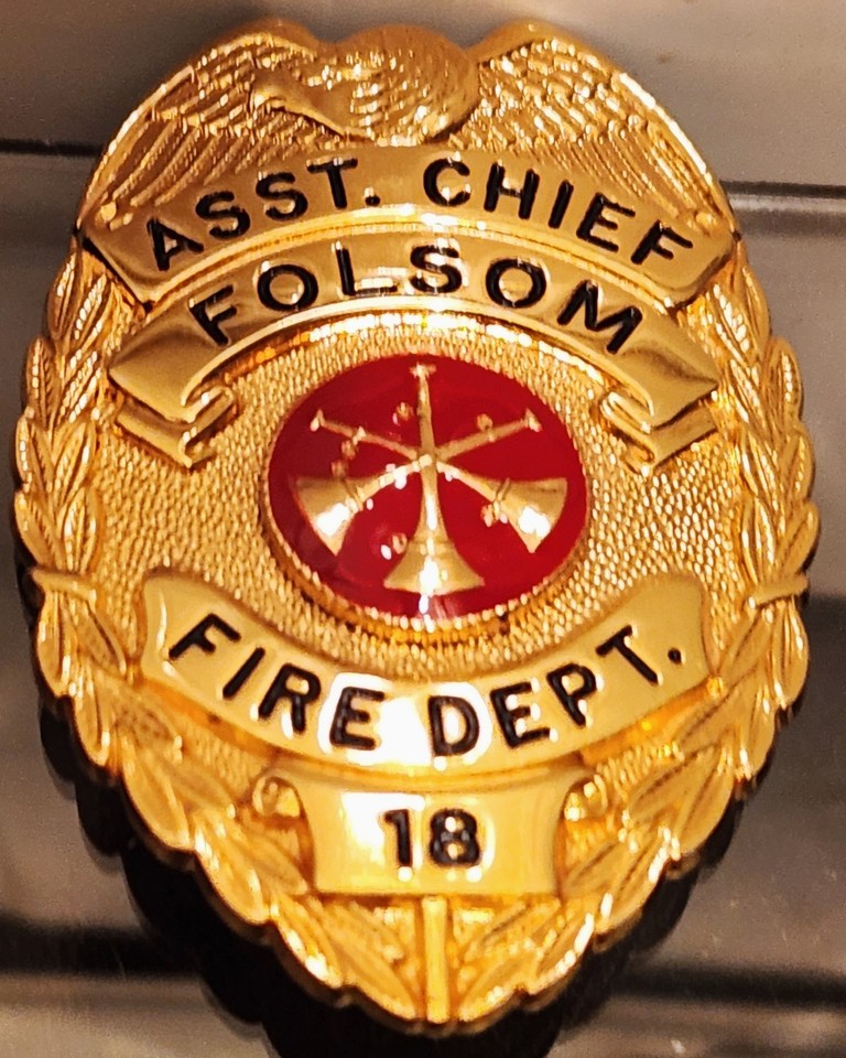 Folsom 18 Asst Chief leather helmet Shield and Uniform badge | eBay