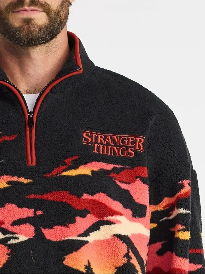 Netflix Stranger Things Logo Mens Faux Shearling Quarter-Zip Jacket ...