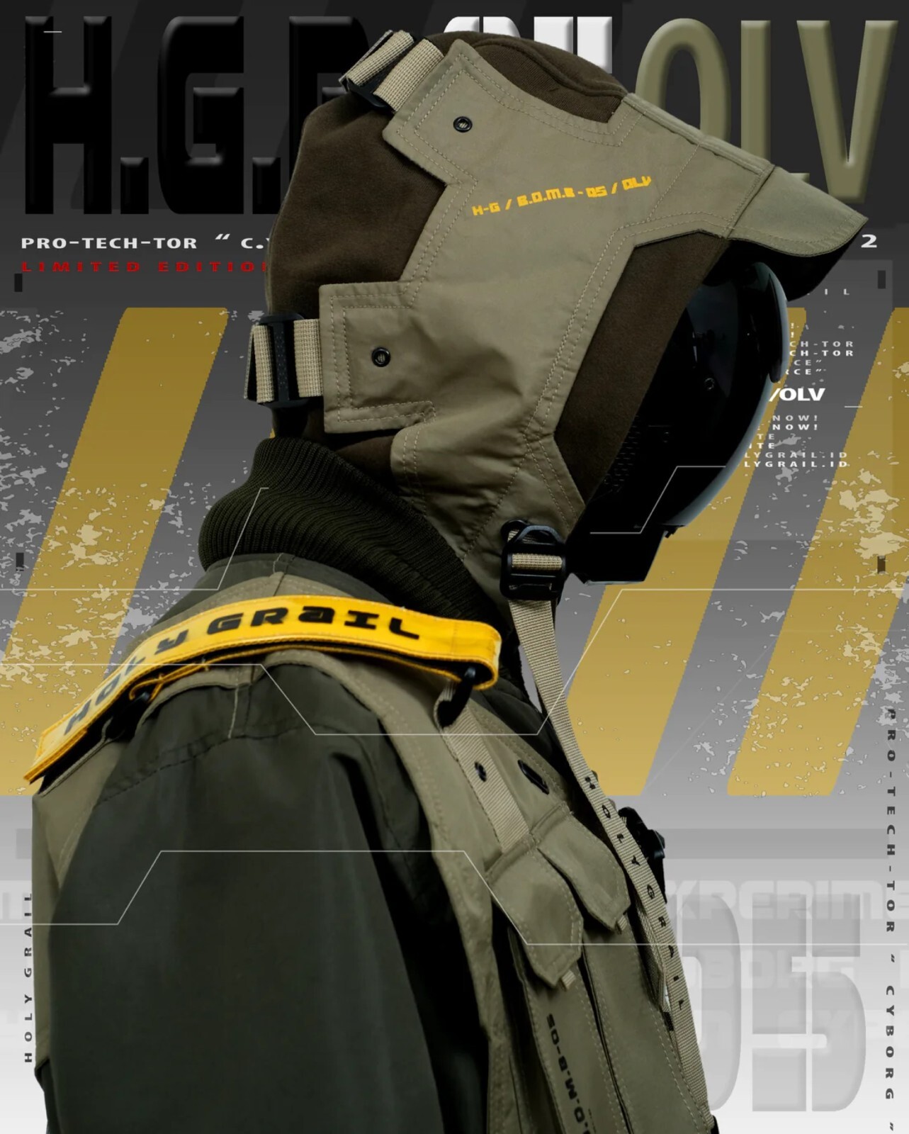 Men's Techwear Olive Green Jacket Hoodie Full Zip Buckle Holygrail H.G ...