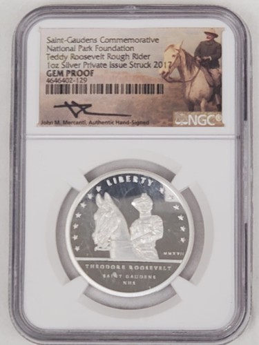 2017 St Gaudens Silver Teddy Roosevelt Rough Rider Coin NGC Gem Proof ...