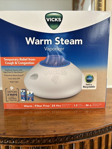VICKS WARM STEAM VAPORIZER HUMIDIFIER W/NIGHT LIGHT 1.5 GAL M-L ROOM ...