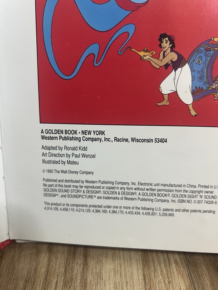 Vintage 1992 Disney Aladdin Golden Sound Story Book Tested & Works ...