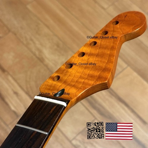 Roasted Flame Maple Stainless Fret Rosewood Strat Neck Nitro Fit ...