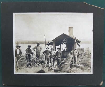 Logging Steam Donkey AND a Bicycle - antique photograph | eBay