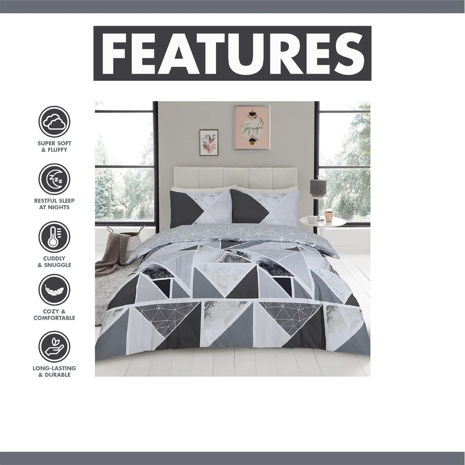 Mila Triangles Pattern Duvet Set Quilt Cover Sets All Seasons Soft Bedding Sets | eBay UK