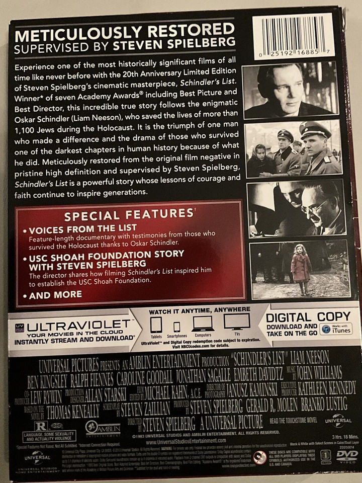 Schindler's List 20th Anniversary (DVD, 2013, 2-Disc 25192168857| eBay