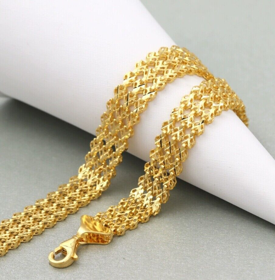 Solid 18K Yellow Gold AU750 Multiple Layer Wide Bracelet Bangle Chain ...