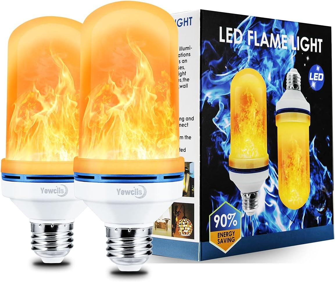 LED Flame Effect Light Bulb, 4 Modes E26 Base Fire Bulbs Yellow-2pack ...