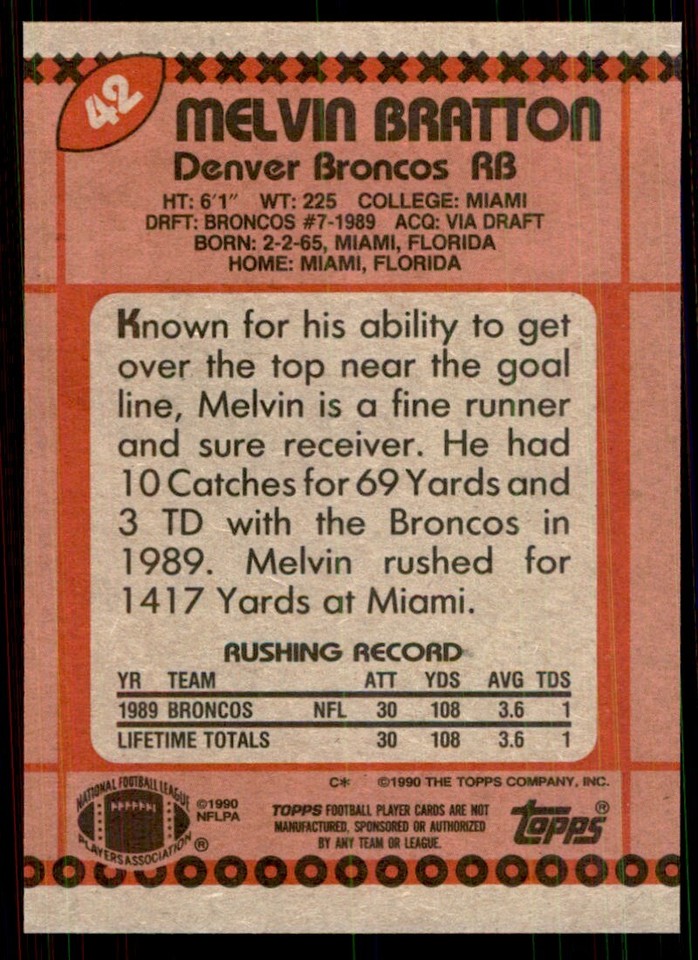 1990 Topps Melvin Bratton Football Cards #42 | eBay