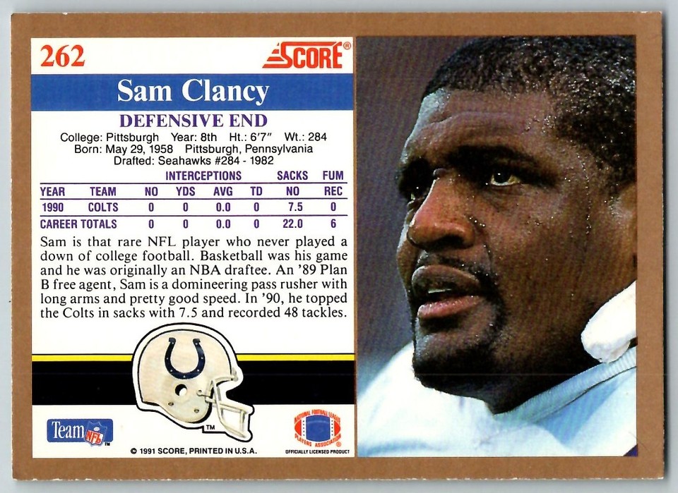 1991 SCORE SAM CLANCY INDIANAPOLIS COLTS #262 | eBay