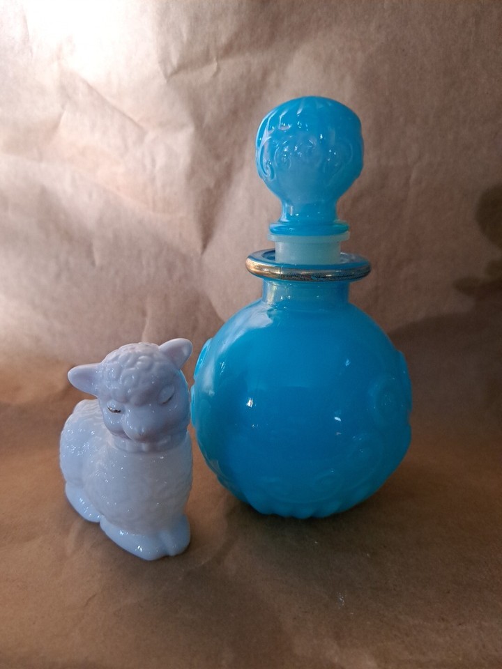 Avon Bristol Blue Moonwind 5 oz Cologne Opaline Glass Decant Lamb ...
