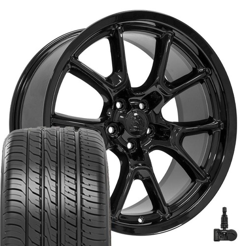 10369 Gloss Black 20 inch Rims Tires TPMS SET Fit Charger Challenger ...