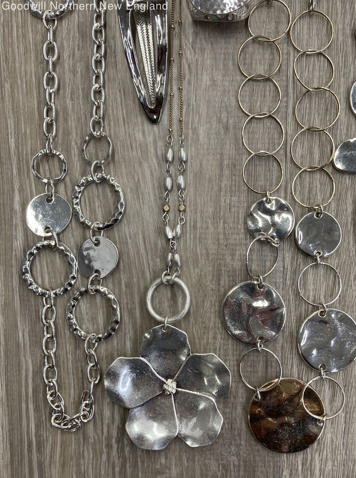 Silver Tone Costume Jewelry Lot w. Hammered Texture Circle Statement ...
