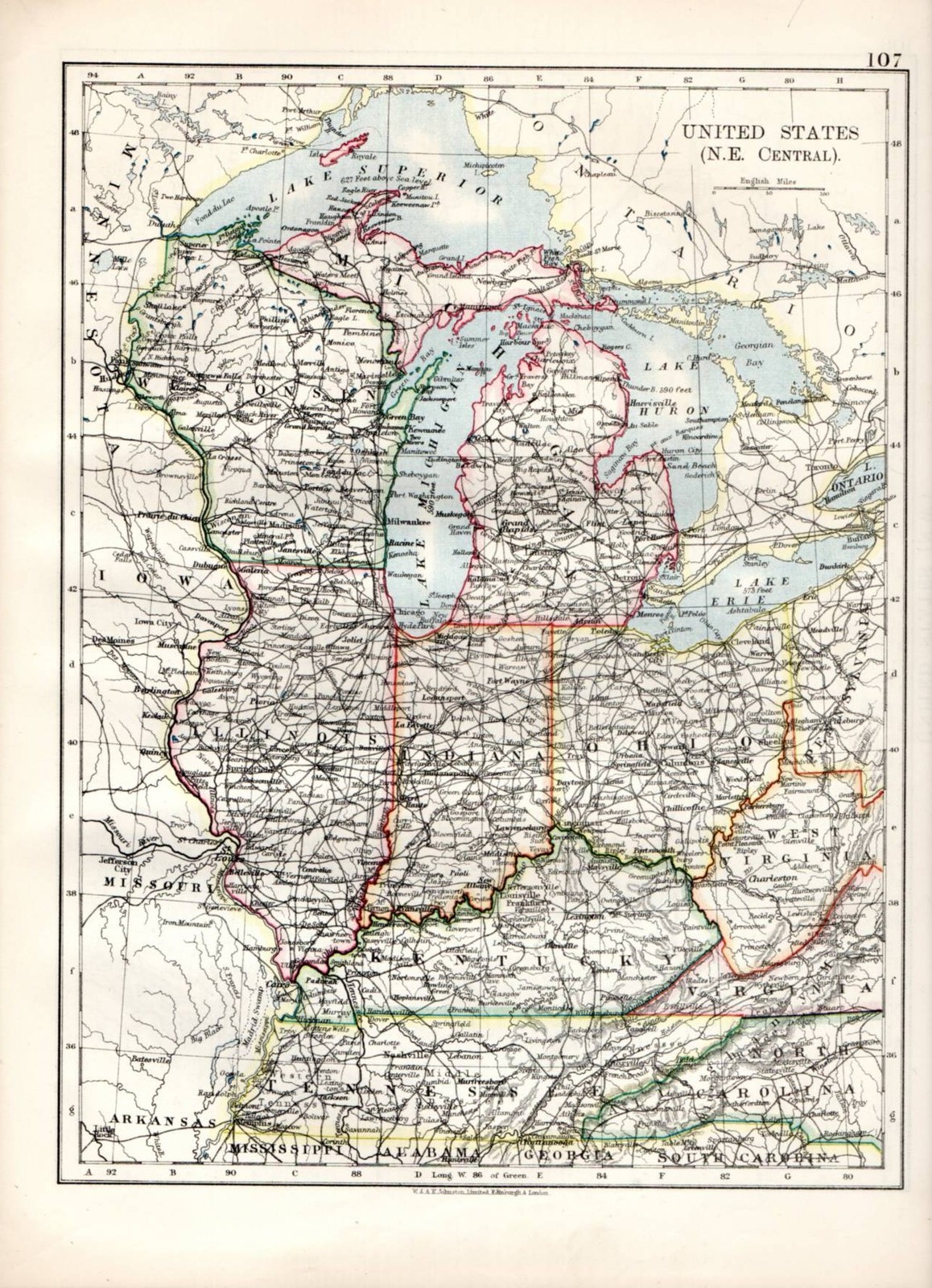 1897 Vittoriano Mappa ~ Stati Uniti D'America North East Centrale (NW A ...