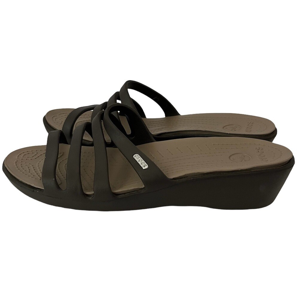 Crocs Rhonda Slides Wedge Brown/Taupe Sandals Size 11 - Gem
