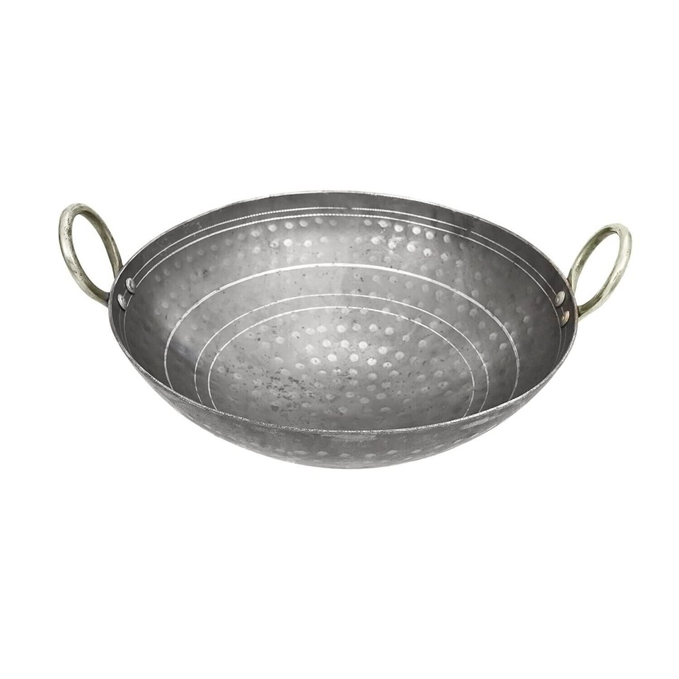 Handmade Big Cast Iron Hammered Kadai Wok with Handle for Kitchen Deep ...