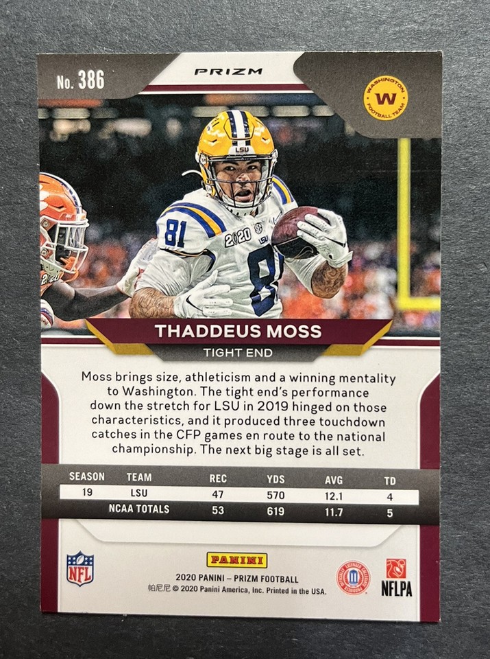 2020 Panini Prizm Rookie Silver Prizm Thaddeus Moss #386 Rookie RC | eBay