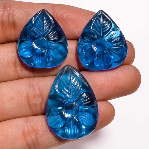 82.95 Ct Blue Hydro Quartz Pear Sculpte Loose Gemstone 25X22 32X22 mm 3 ...