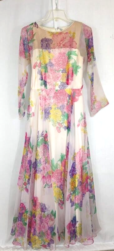 GENNY Italy Vintage Couture Silk Floral Print Evening Gown, IT42/8 US ...