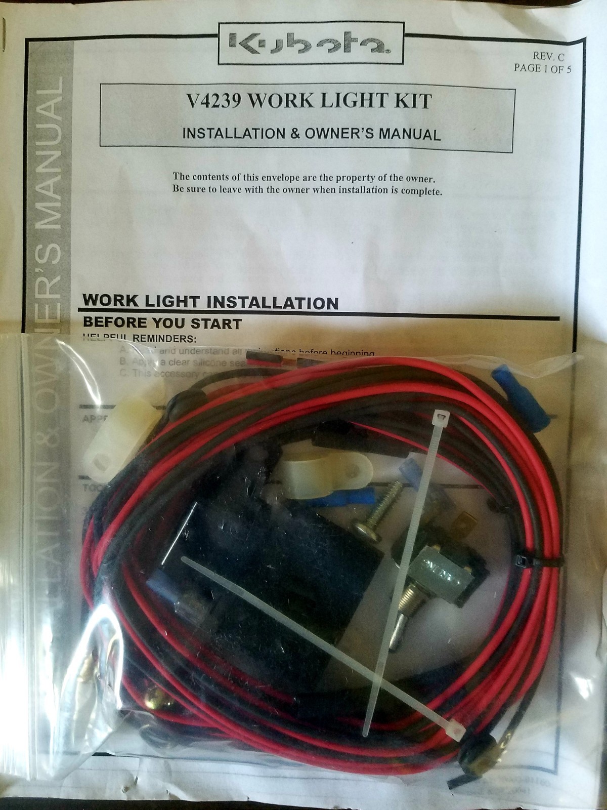 KUBOTA V4239 WORK LIGHT KIT RTV900 | eBay