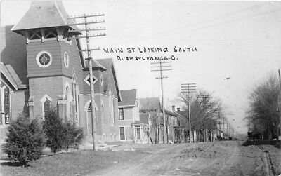 DC1/ Rushsylvania Ohio RPPC Postcard c1910 Main St South Homes Church ...