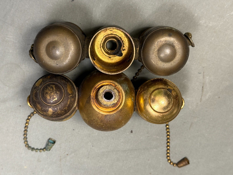 2 Antique Dual Brass Pull-Chain Light Sockets Natural Patina | eBay