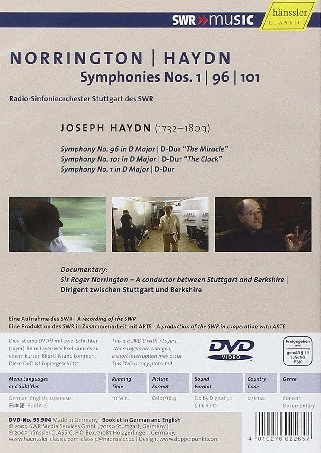 Sir Roger Norrington - Haydn, Joseph: Sinfonien Nrn. 1, 96, 101 (DVD ...