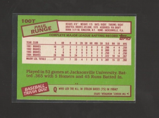 Paul Runge - 1985 Topps Traded Baseball #100T X ROOKIE CARD | eBay