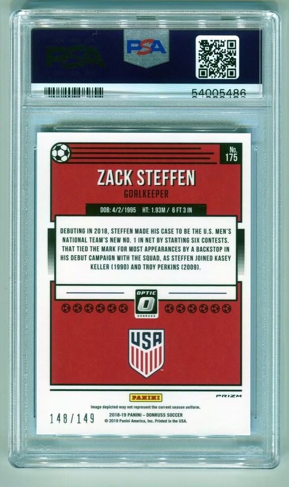 Zack Steffen Aqua 148/149 2018 Panini Donruss Optic PSA 9 MINT #175 ...