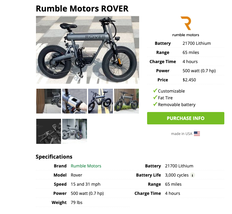 RUMBLE MOTORS ROVER - e mountain bikes for sale | eBay