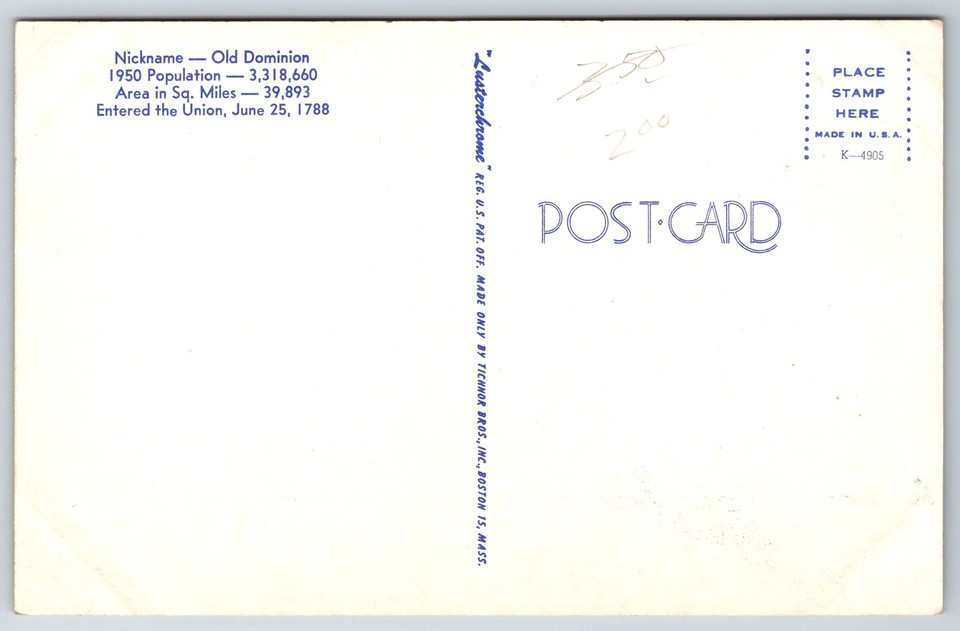 Virginia State Map~State Bird & Flag~Appomattox~Front Royal~Old ...