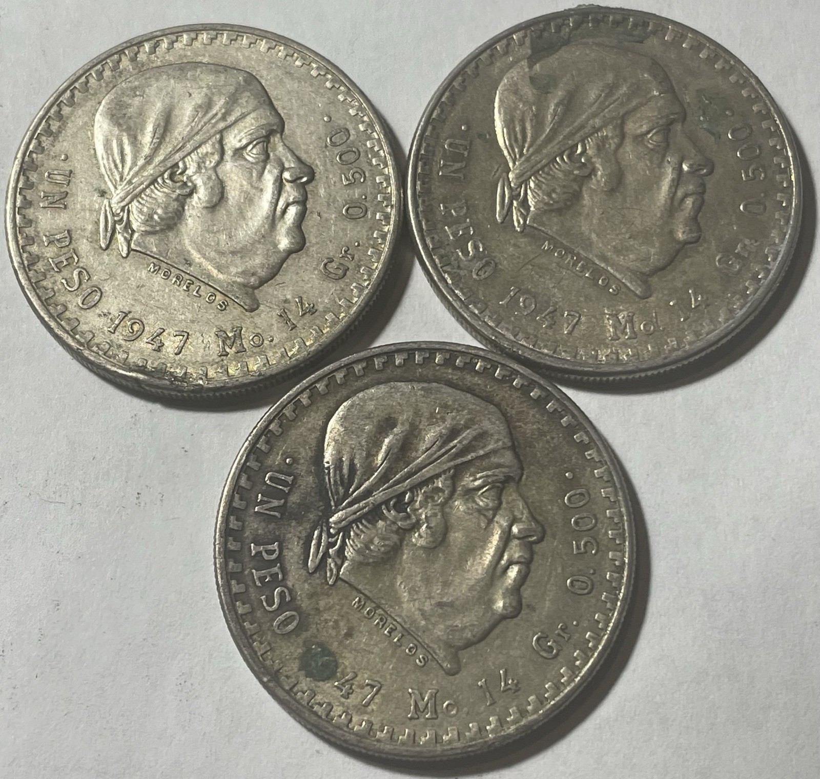 Lot Of (3) 1947 Mexico Silver Pesos- Mexican Peso Coin Lot | eBay