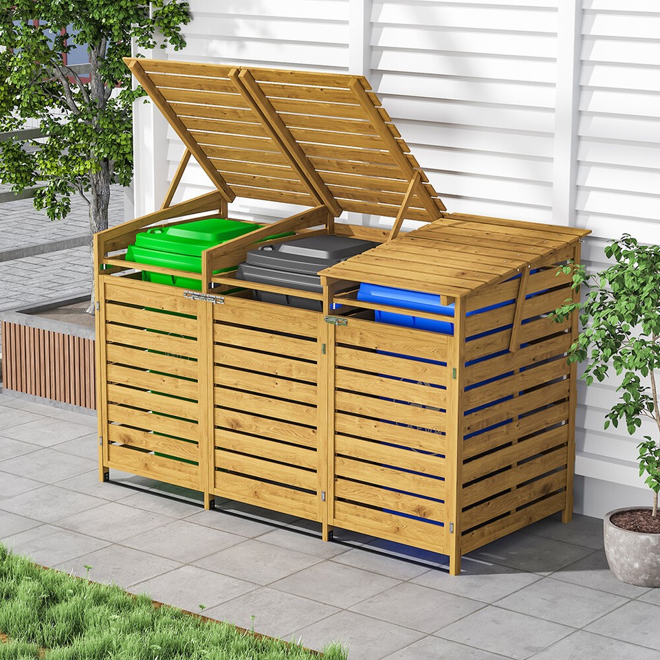 OUTDOOR WHEELIE BIN STORAGE DOUBLE AND TRIPLE SHED WOODEN DUSTBIN ...