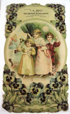 Adorable Large Die Cut Ad Card "T.S.Smith General Merchandise" w/3 ...