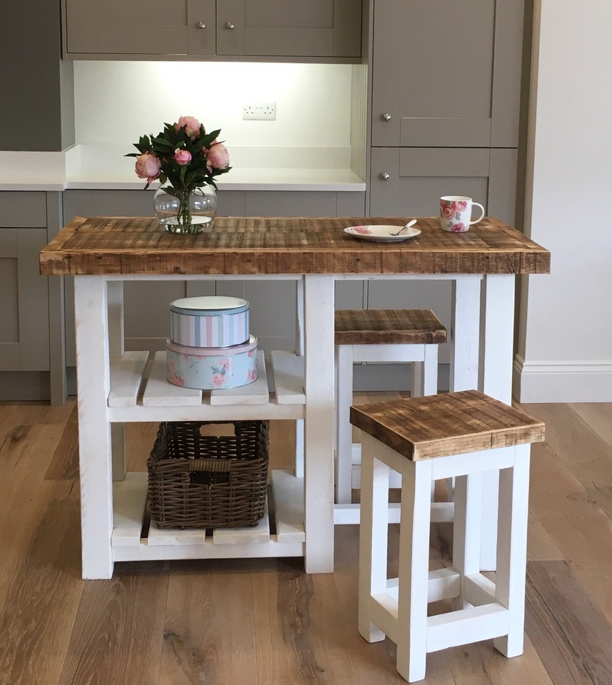 RUSTIC FARMHOUSE KITCHEN ISLAND / TABLE AND 2 X STOOLS MADE TO ORDER ...